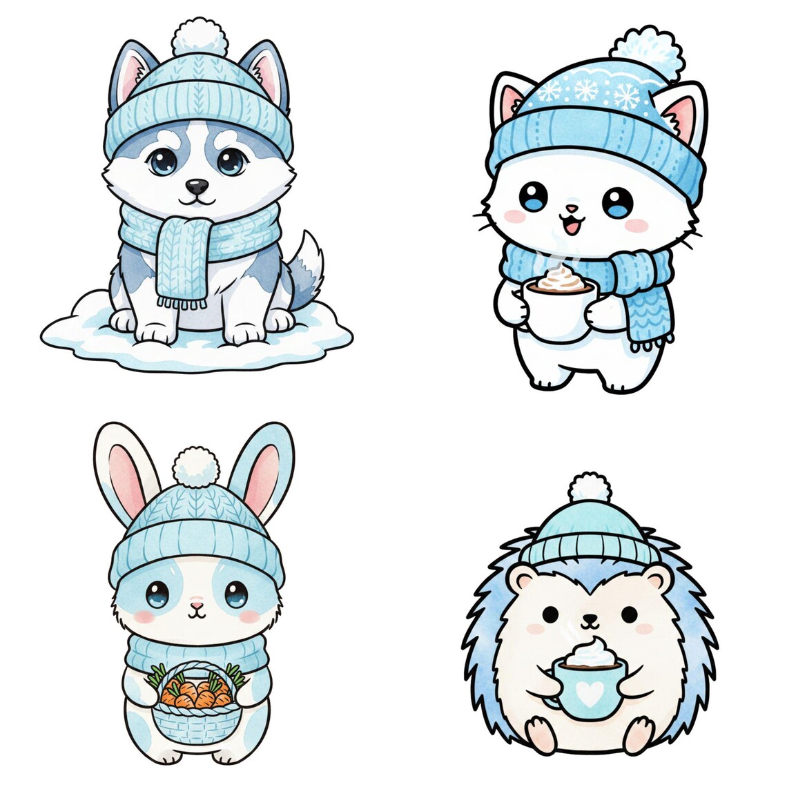 Kawaii Winter Clipart, Cute Winter Animals PNG, Blue Winter Critter ...