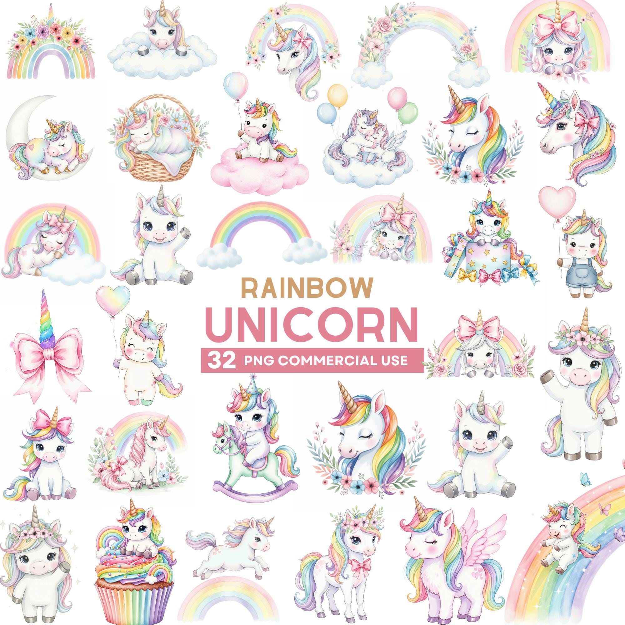 Cute Unicorn Clipart, Watercolor Rainbow & Pastel Unicorns, Baby Shower ...