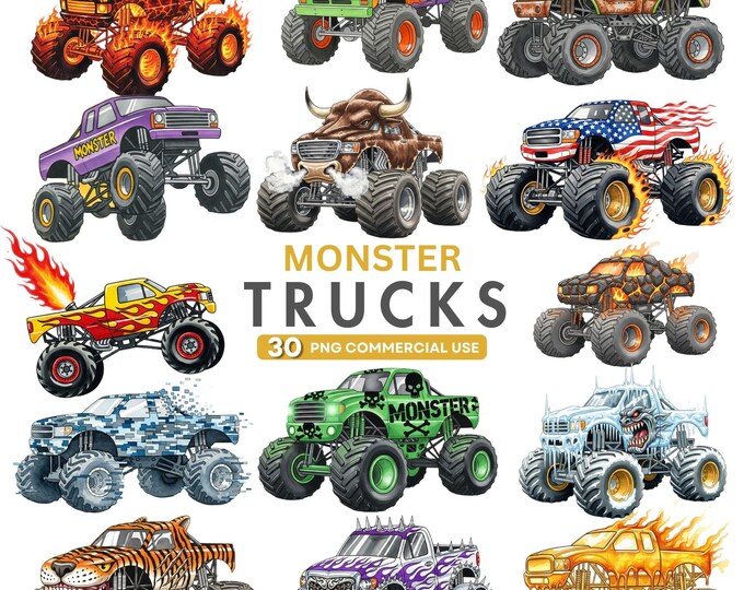 Monster Trucks Clipart, Monster Truck Clipart Bundle, Trucks Clip Art ...