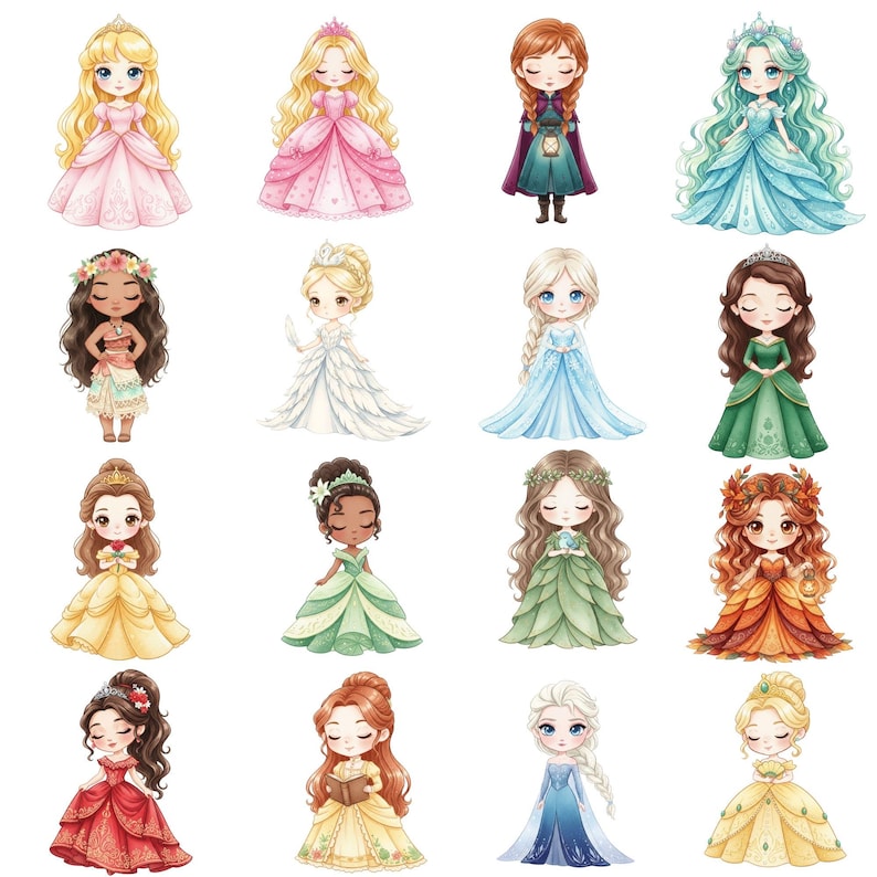 Watercolor Princess Clipart, Cute Princess PNG Bundle, Fairytale Castle ...