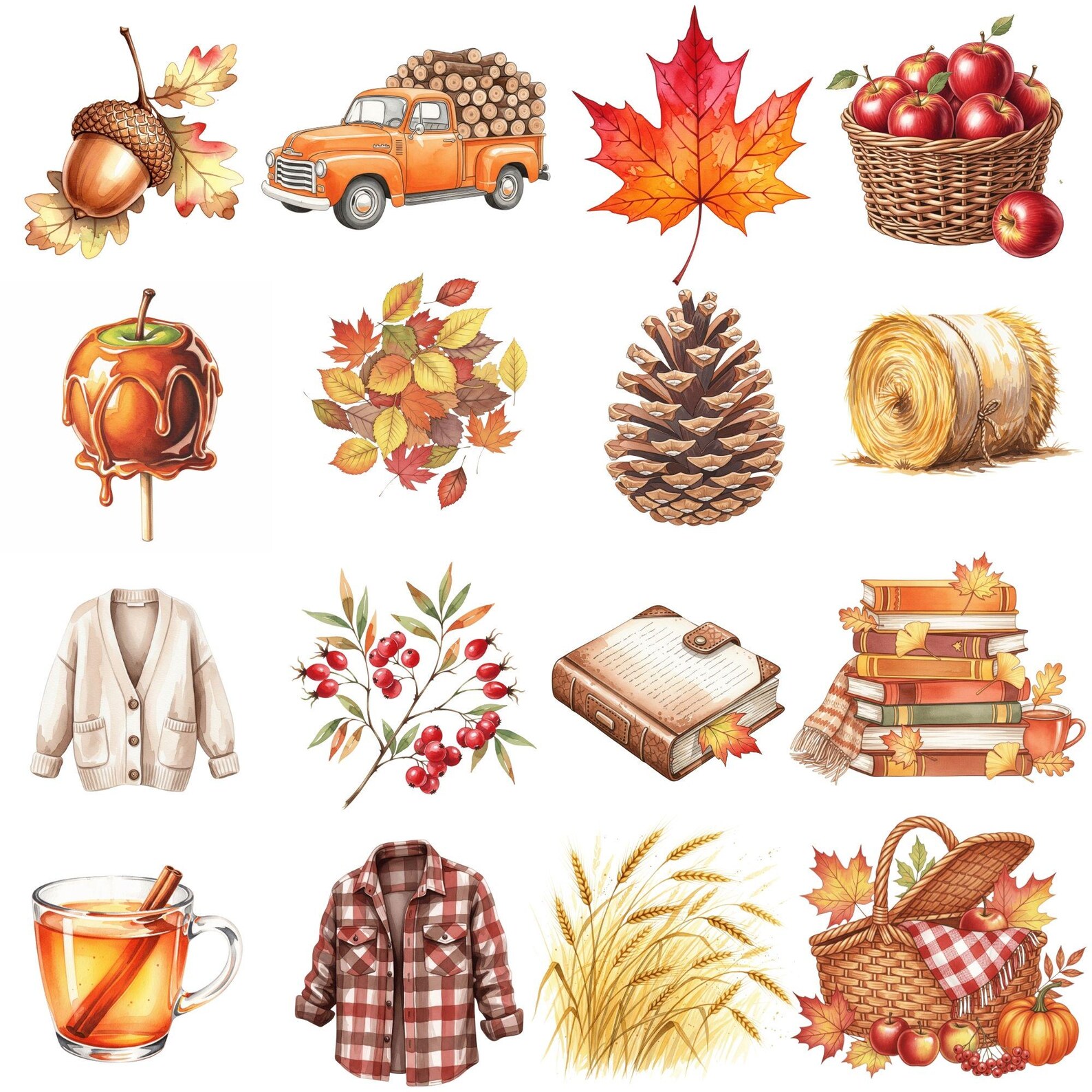 Cozy Fall Clipart, Autumn Clipart Bundle, Pumpkin Clipart, Fall Leaves ...