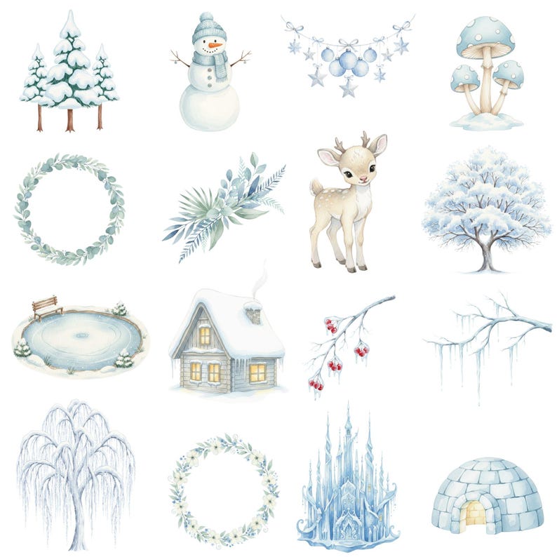 Cute Winter Clipart, Winter Kids PNG, Watercolor Snowman, Polar Bear ...
