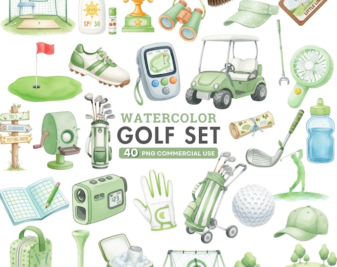 Watercolor Golf Clipart: Sports PNG Images (300 DPI) - Etsy Canada
