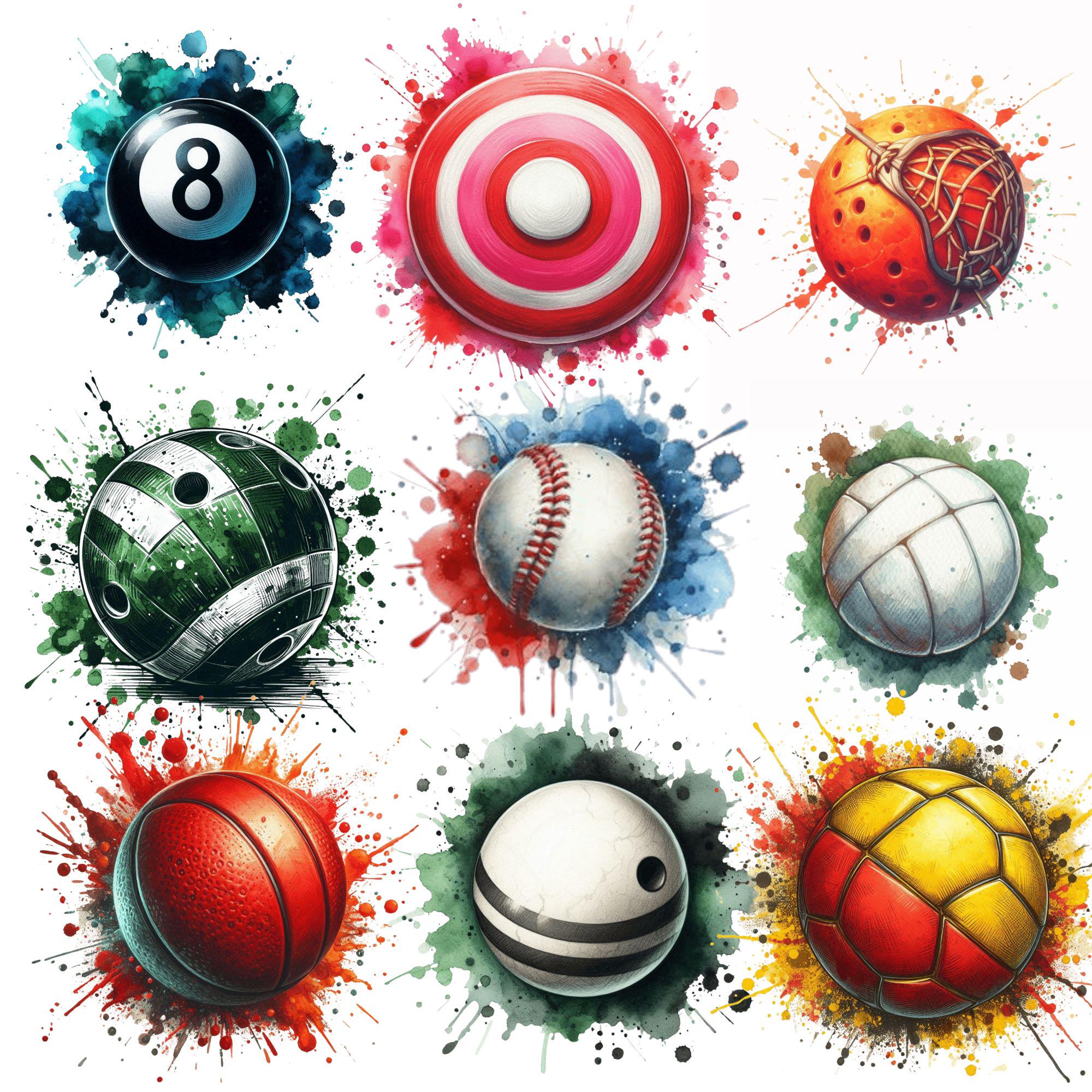 Sports Ball Clipart Bundle, Watercolor Sports Balls, Basketball Clipart ...