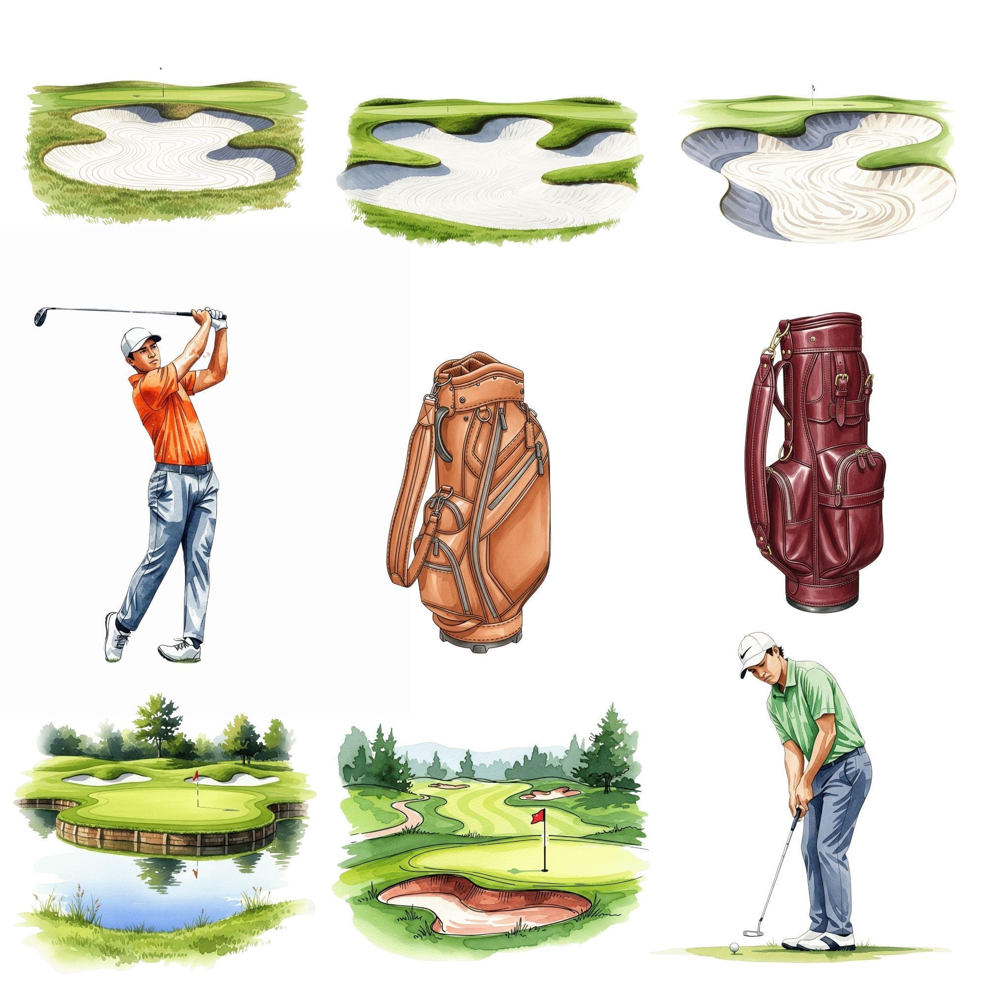 Watercolor Golf Clipart: Hand-painted Sports Graphics (commercial Use ...