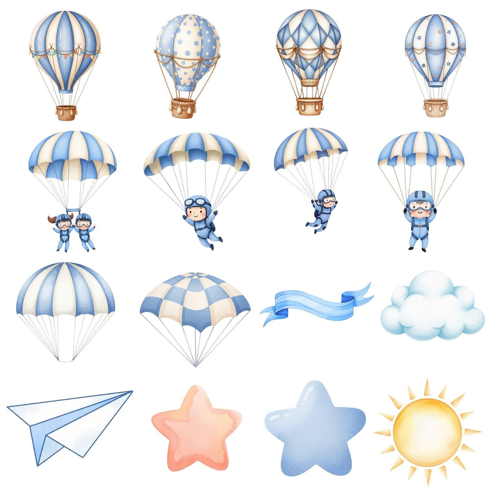 Cute Air Transport Clipart Bundle, Watercolor Airplane, Helicopter, Hot ...