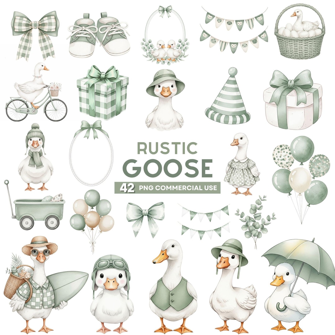 Silly Goose Clipart, Watercolor Rustic Goose Clipart, Cute Baby Shower ...
