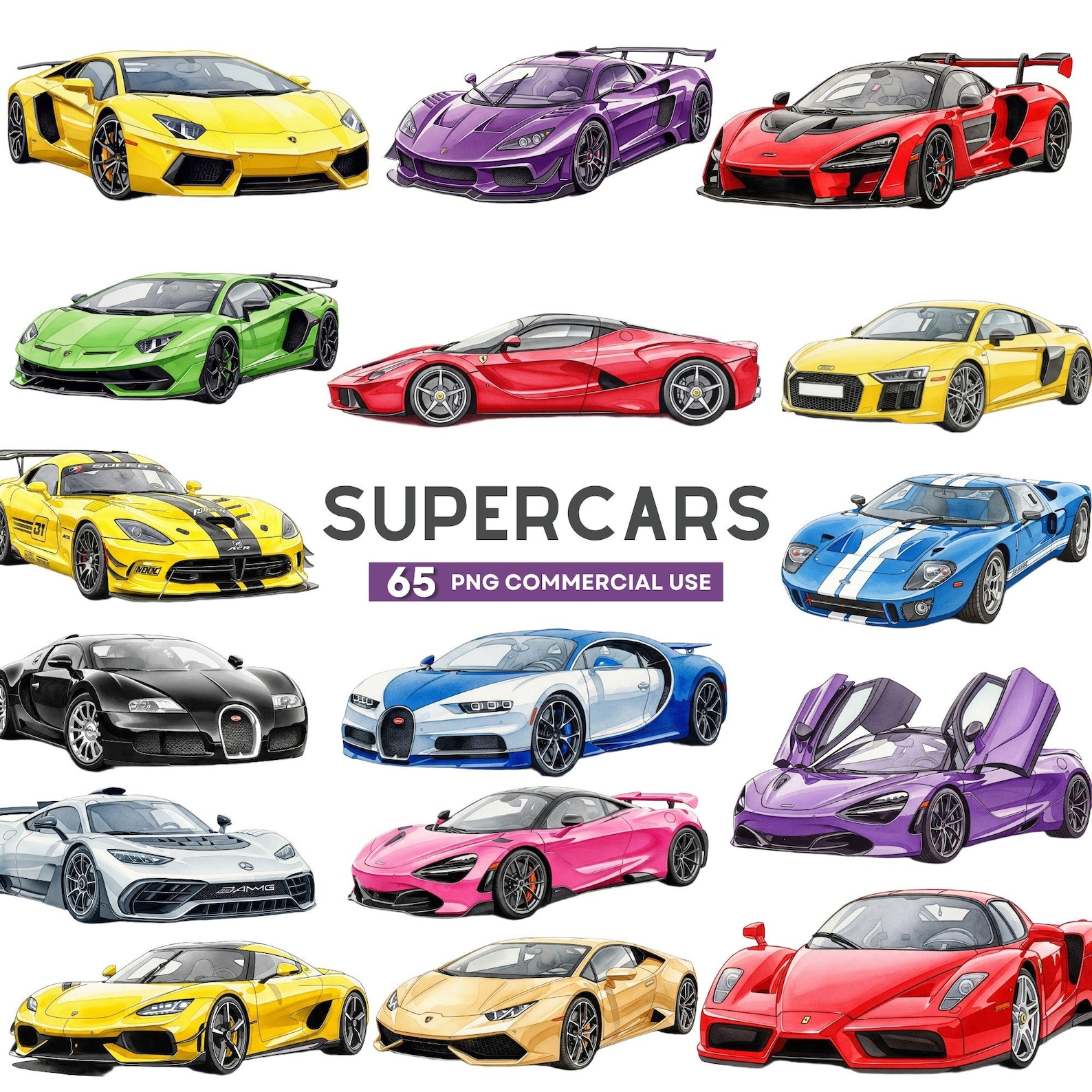 Sleek Supercar Clipart, Watercolor Sport Cars PNG, Luxury Vehicle ...