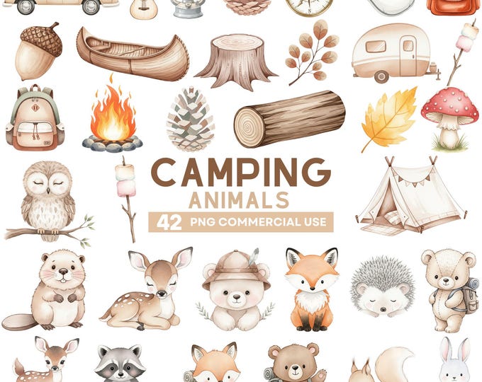 Camping Clipart Set. Travel and Outdoors Activities, Camping Gear and ...