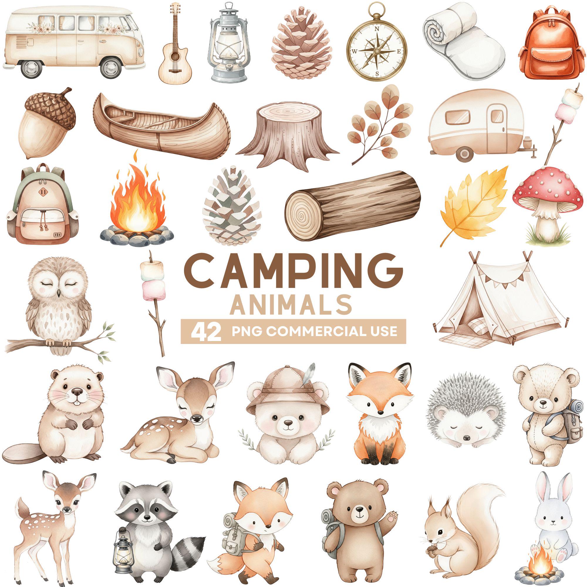 Camping Animals Clipart, Cute Kids Campaign Clipart, Forest Clipart Png ...
