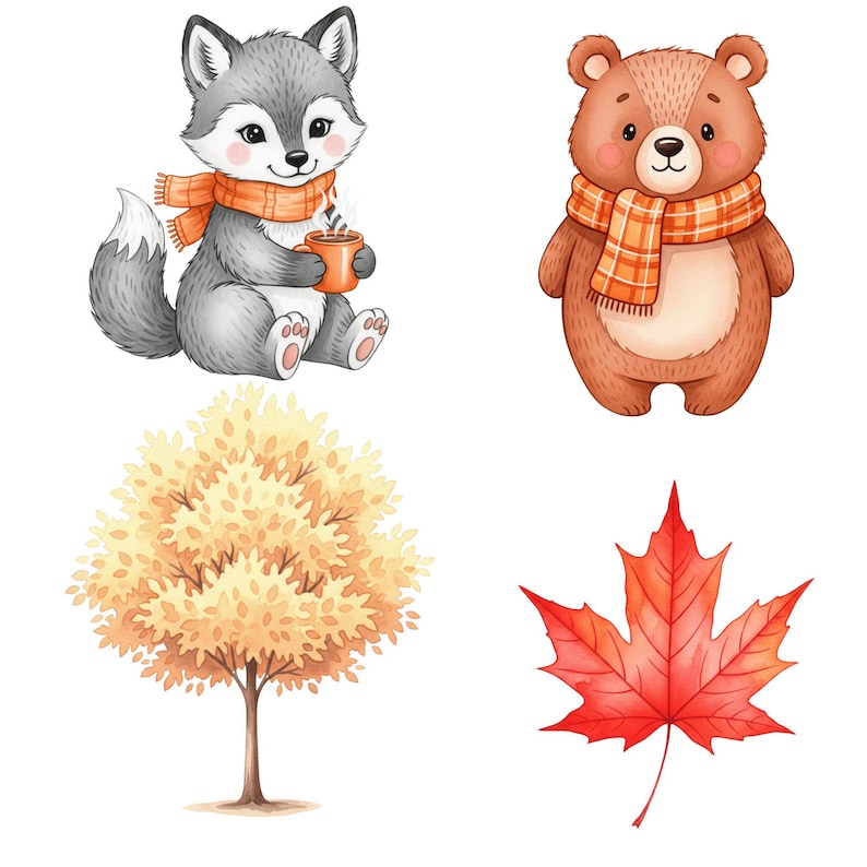 Watercolor Fall Animals Clipart: Woodland Baby Shower PNG Bundle - Etsy