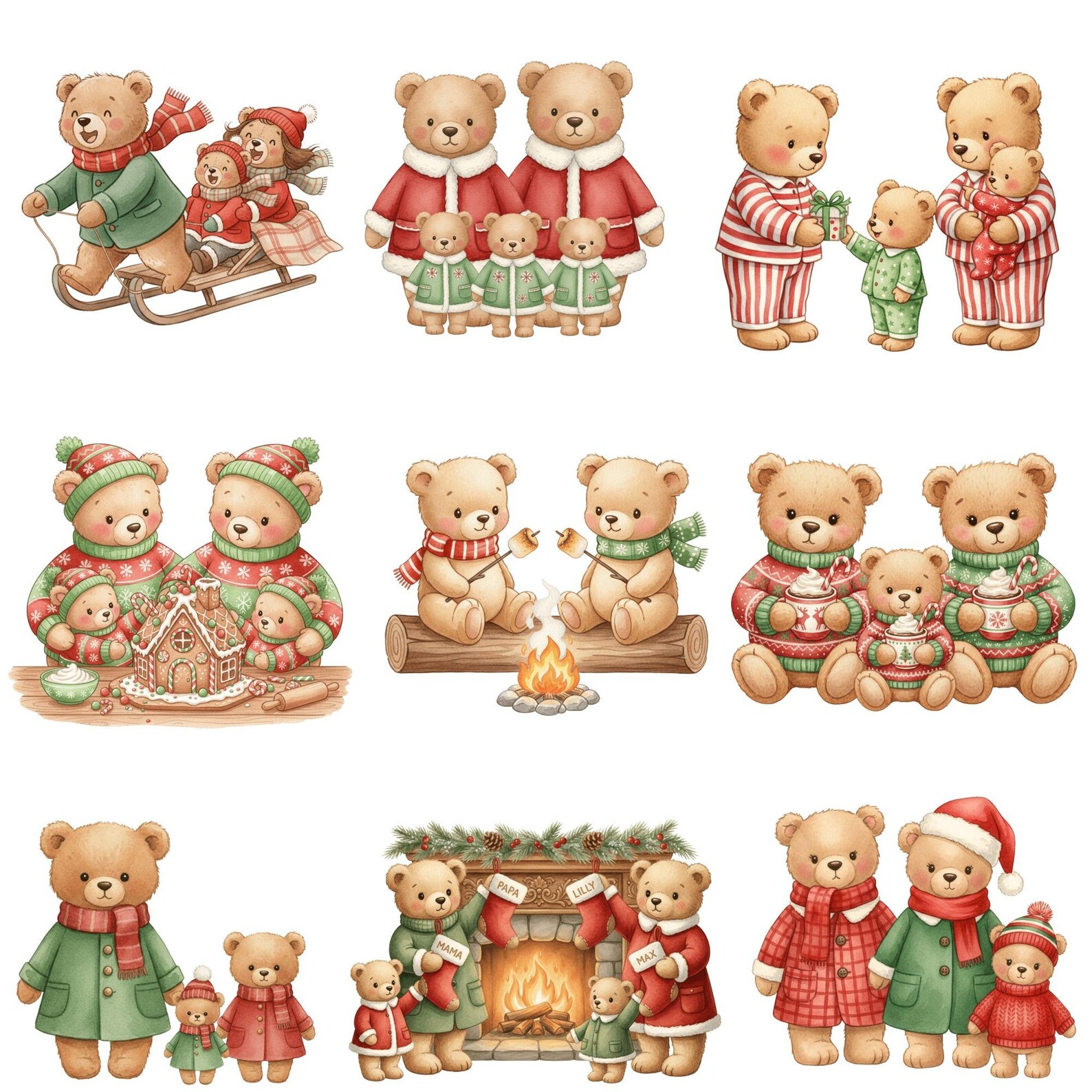 Christmas Teddy Bear Clipart, Whimsical Holiday Bear, Watercolor ...