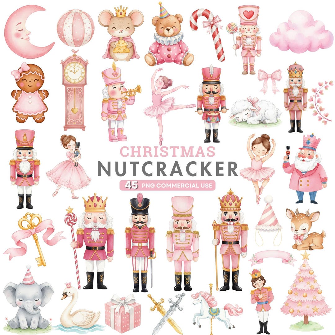 Pink Nutcracker Clipart, Watercolor Ballerina, Sugar Plum Fairy, Mouse ...