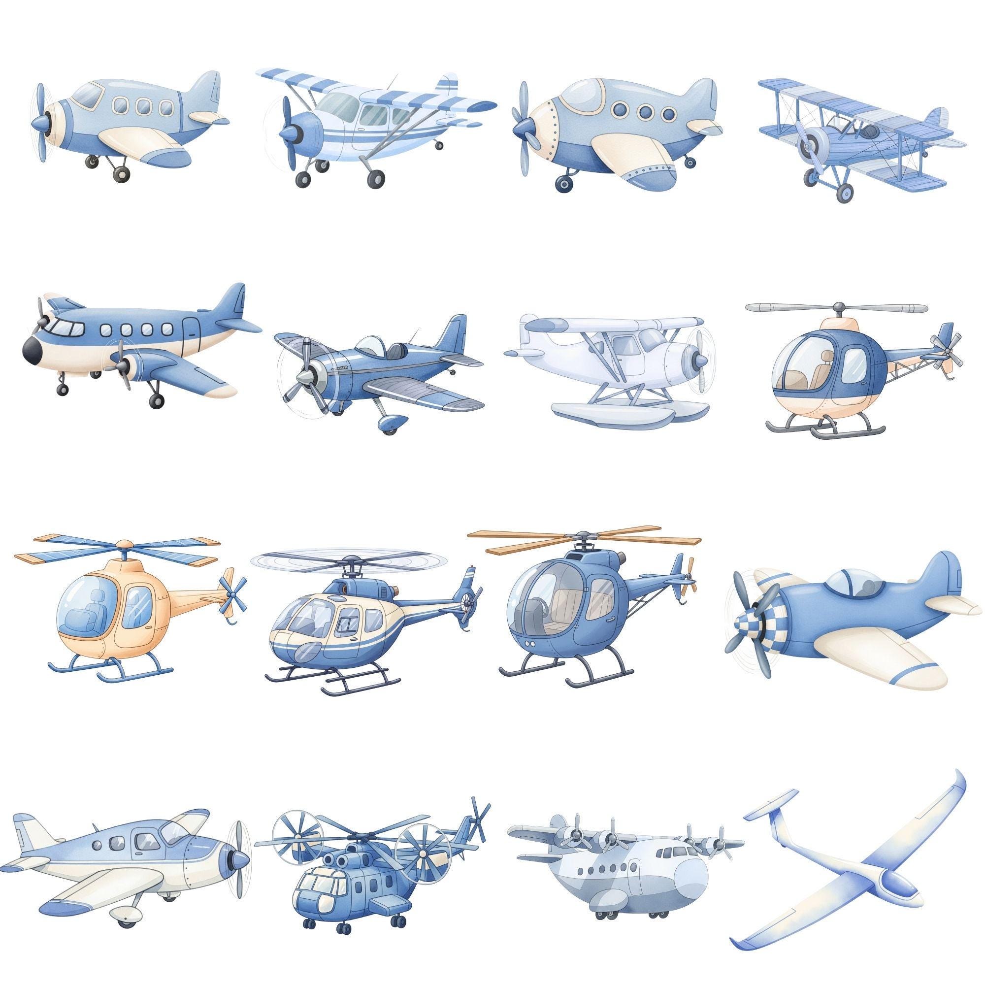 Air Transport Clipart, Watercolor Airplane, Hot Balloon, Helicopter ...