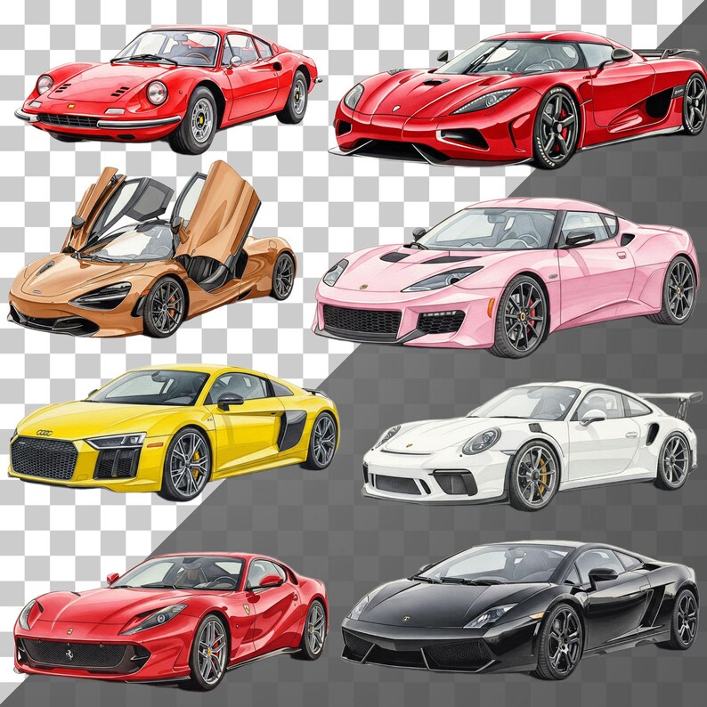Sleek Supercar Clipart, Watercolor Sport Cars PNG, Luxury Vehicle ...