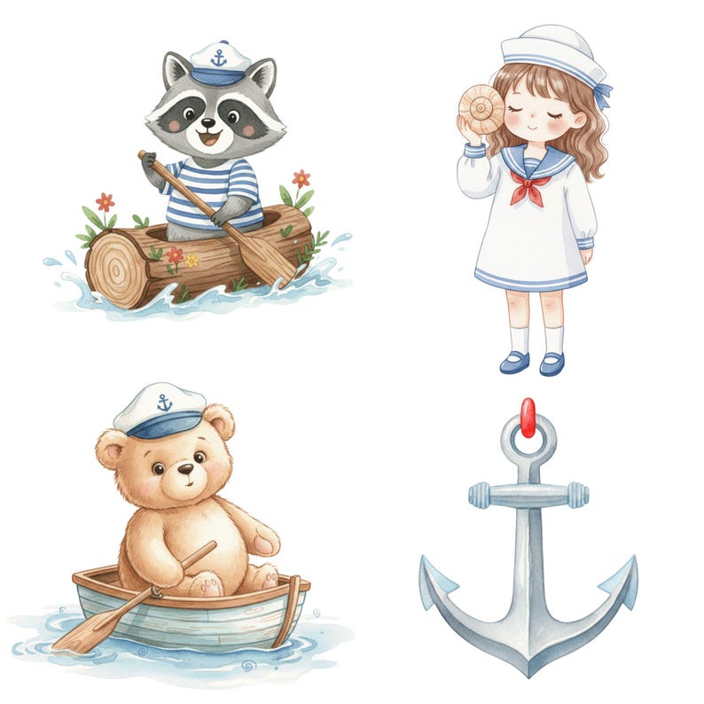 Little Sailor Clipart, Cute Nautical Nursery PNG, Baby Shower Clipart ...