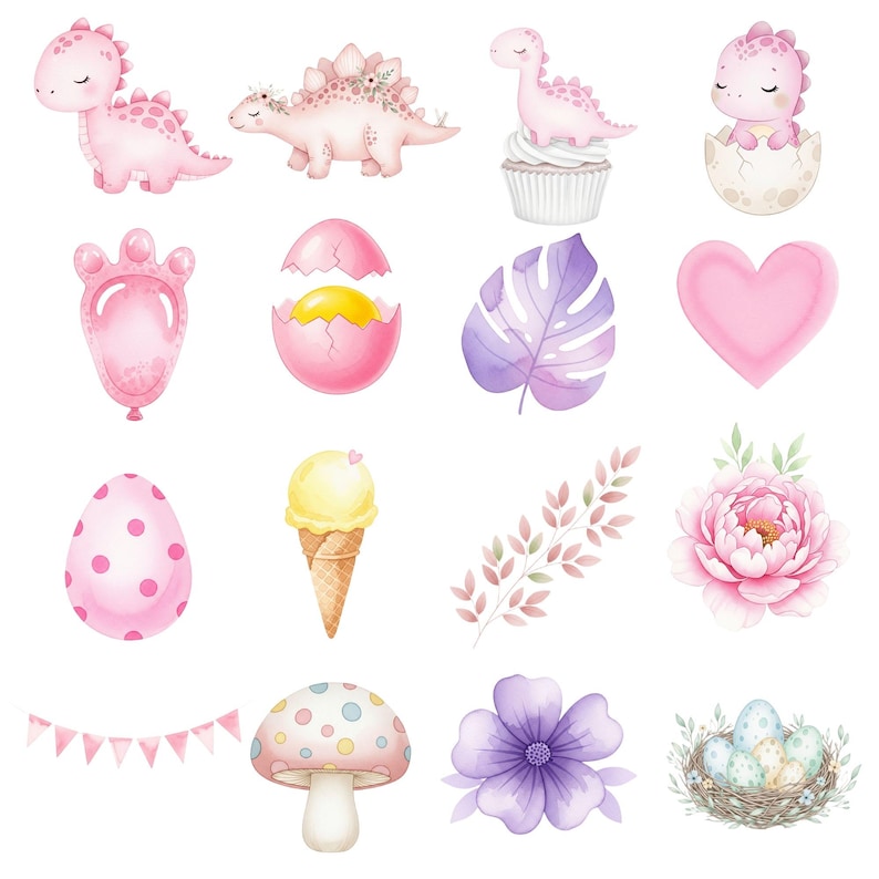 Watercolor Dinosaur Clipart: Pink Baby Dino PNG (instant Download) - Etsy