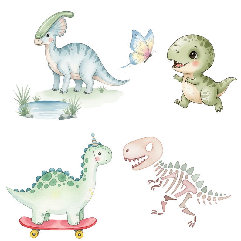Cute Dinosaur Clipart, Watercolor Baby Dino PNG, Dinosaur Baby Shower ...