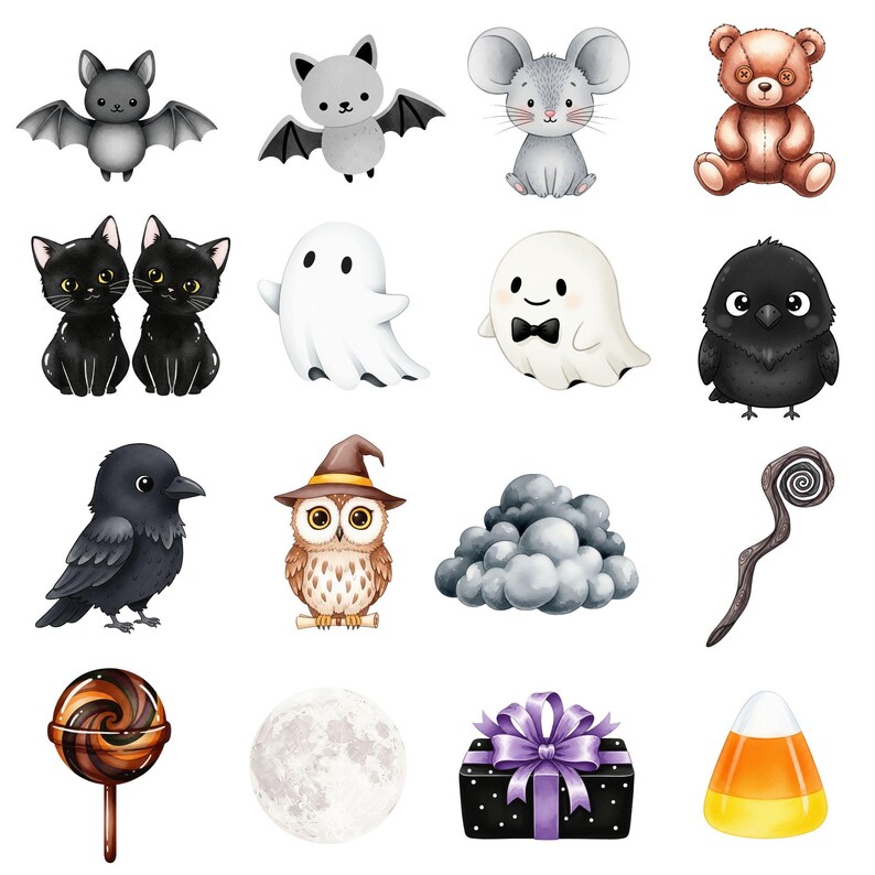 Cute Halloween Clipart, Spooky PNG, Witch Clip Art, Ghosts, Black Cat ...