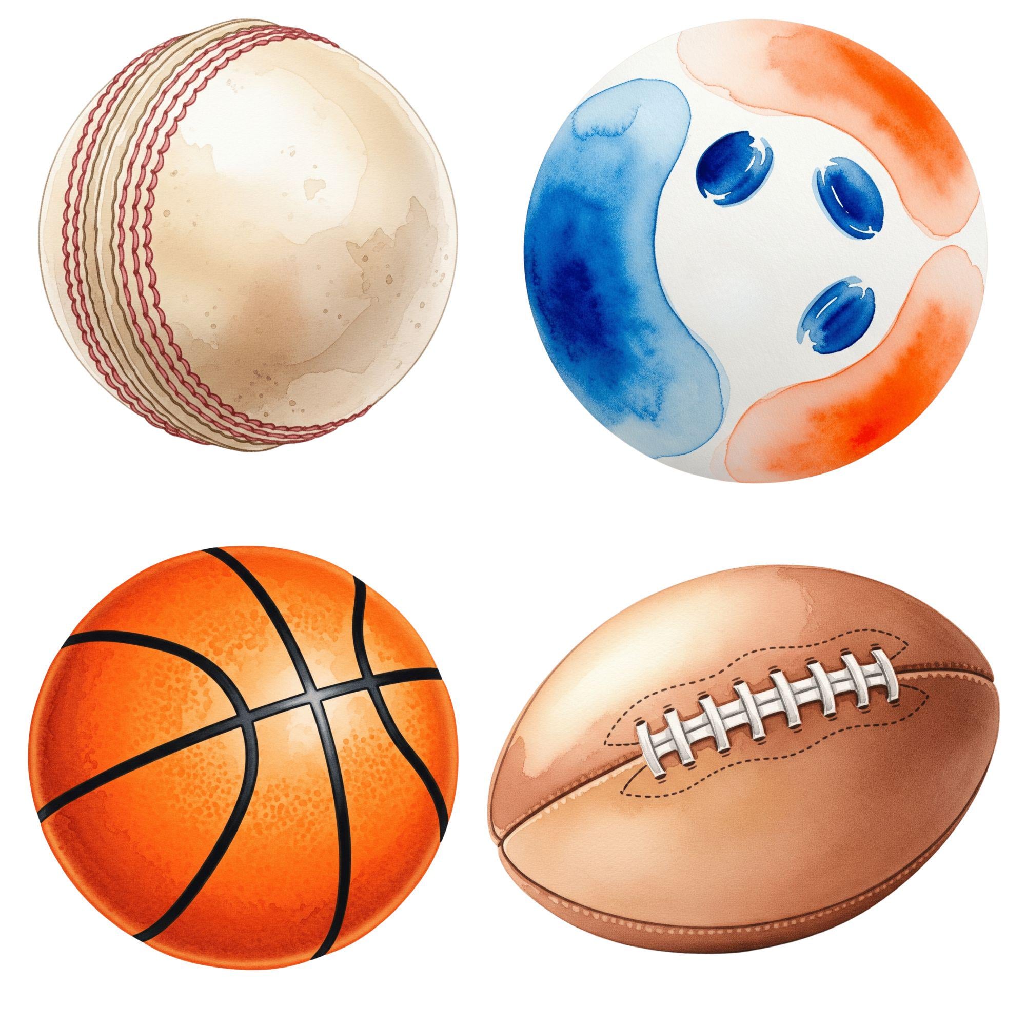 Watercolor Sports Ball Clipart, Sports Clipart, Soccer Clipart ...