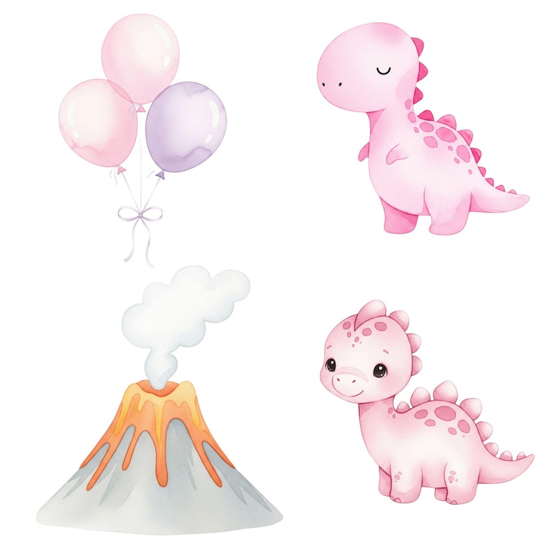 Watercolor Dinosaur Clipart: Pink Baby Dino PNG (instant Download) - Etsy