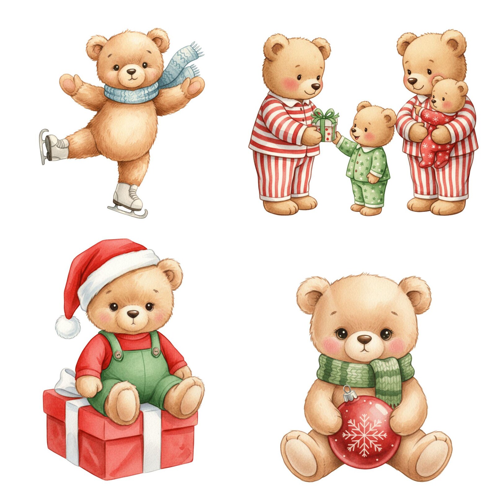 Christmas Teddy Bear Clipart, Whimsical Holiday Bear, Watercolor ...