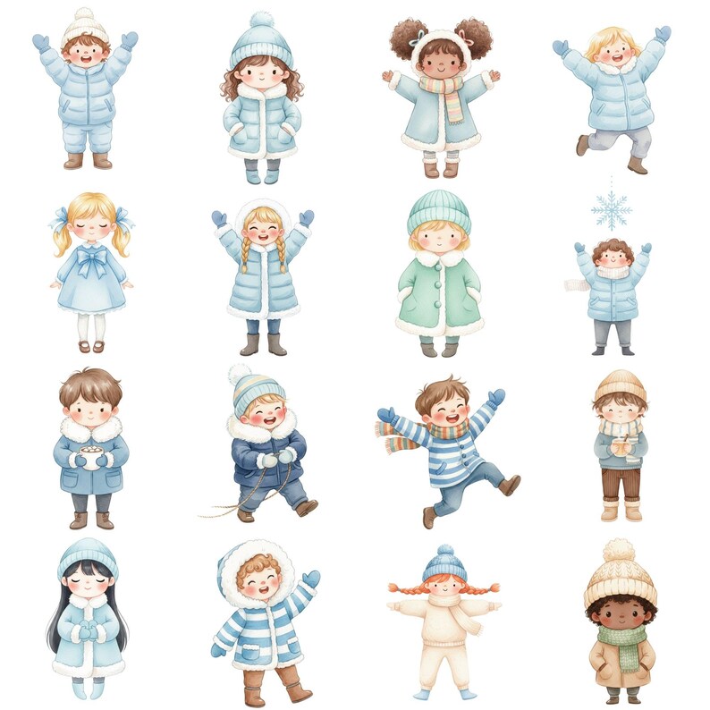 Cute Winter Clipart, Winter Kids PNG, Watercolor Snowman, Polar Bear ...