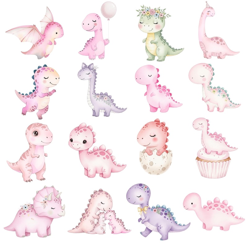 Watercolor Dinosaur Clipart: Pink Baby Dino PNG (instant Download) - Etsy