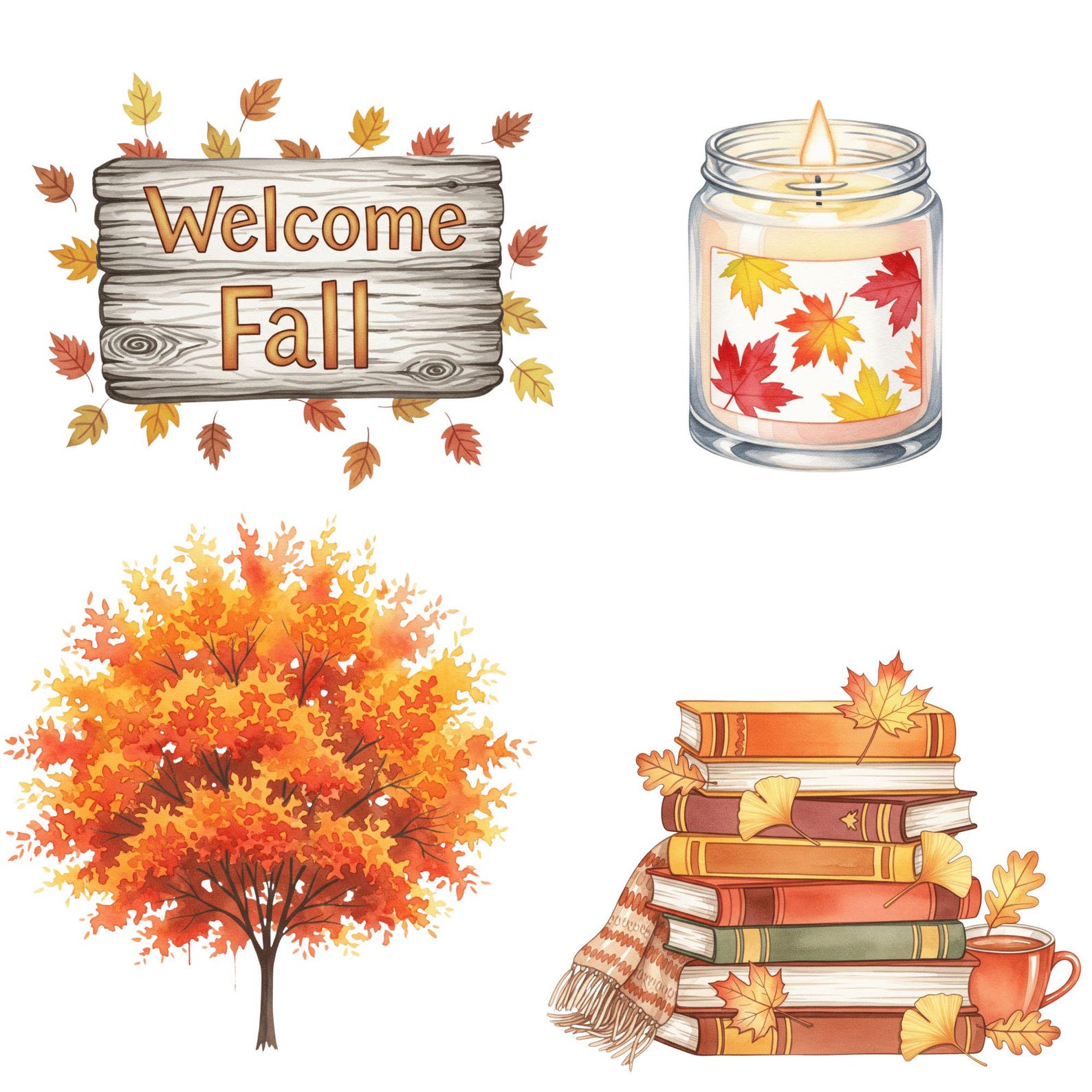 Cozy Fall Clipart, Autumn Clipart Bundle, Pumpkin Clipart, Fall Leaves ...
