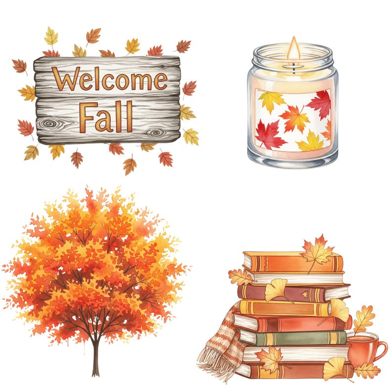 Cozy Fall Clipart, Autumn Clipart Bundle, Pumpkin Clipart, Fall Leaves ...