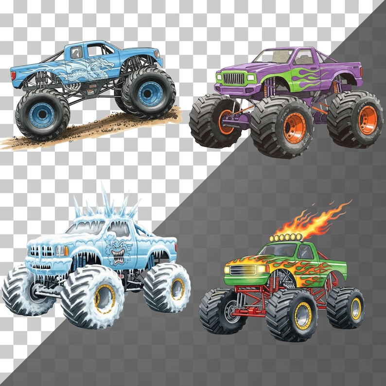 Monster Truck Clipart, Extreme Offroad Vehicle Clipart, Kids Monster ...