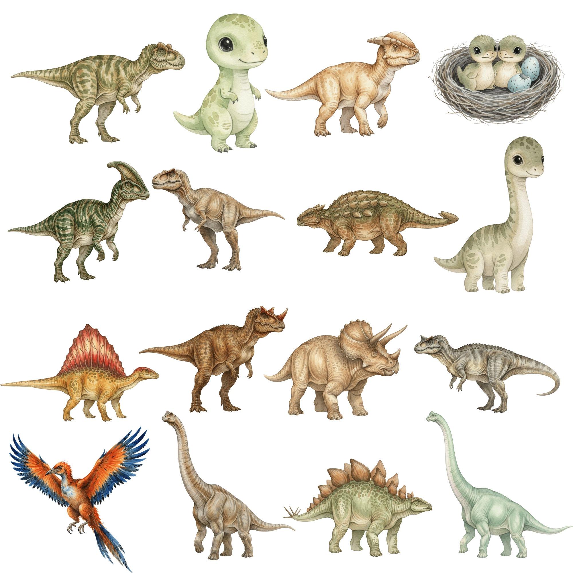 Realistic Dinosaur Clipart, Watercolor Dinosaurs PNG, T-rex Triceratops ...