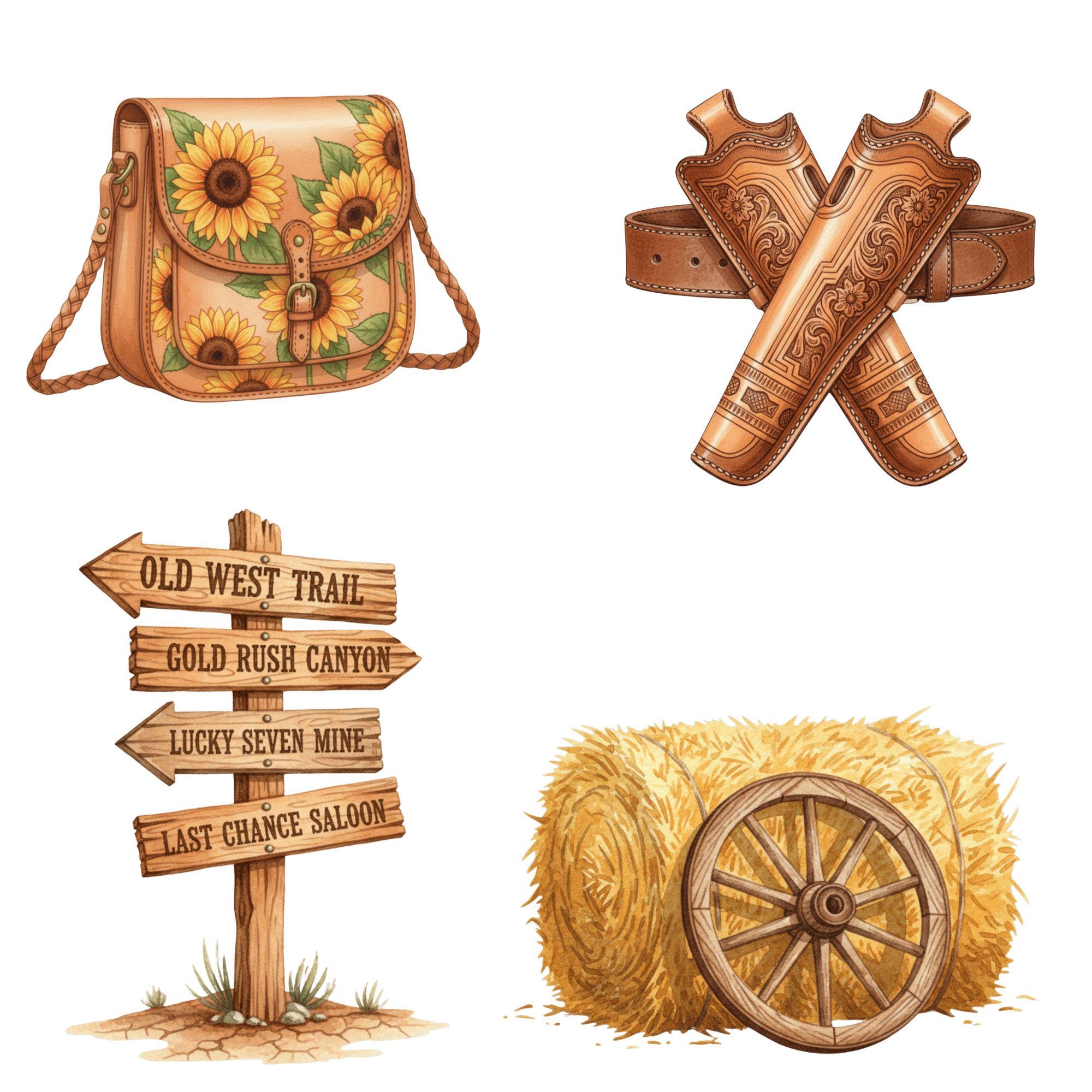 Watercolor Western Clipart, Rustic Cowboy Clipart, Cowgirl Hat Boots ...