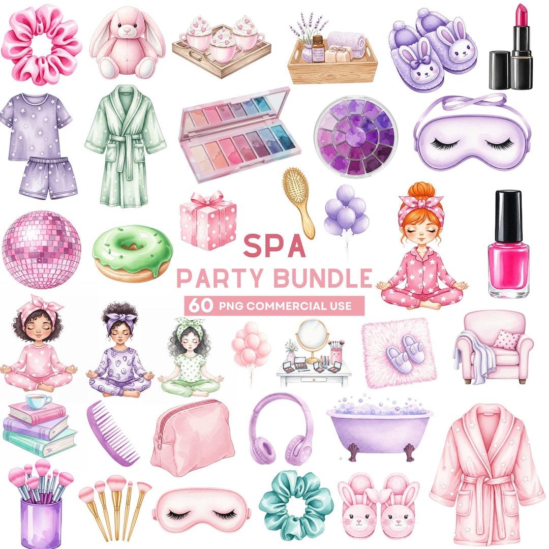 Cute Spa Clipart, Watercolor Spa Party Clipart, Spa Girls PNG, Kids ...