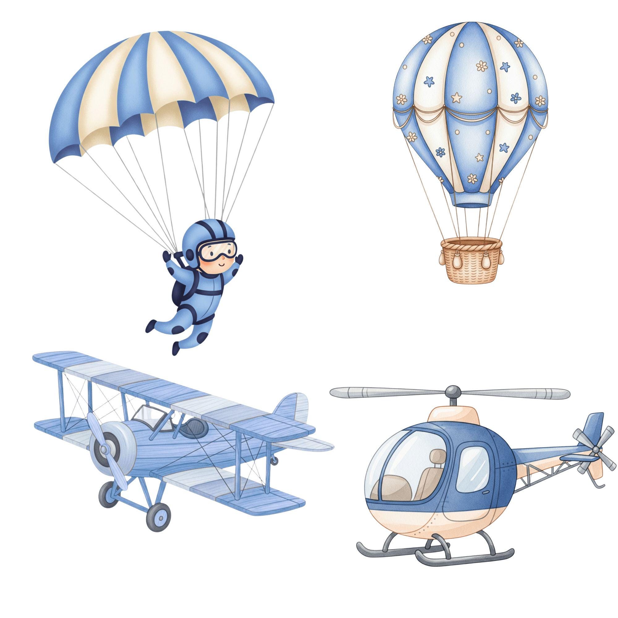 Air Transport Clipart, Watercolor Airplane, Hot Balloon, Helicopter ...