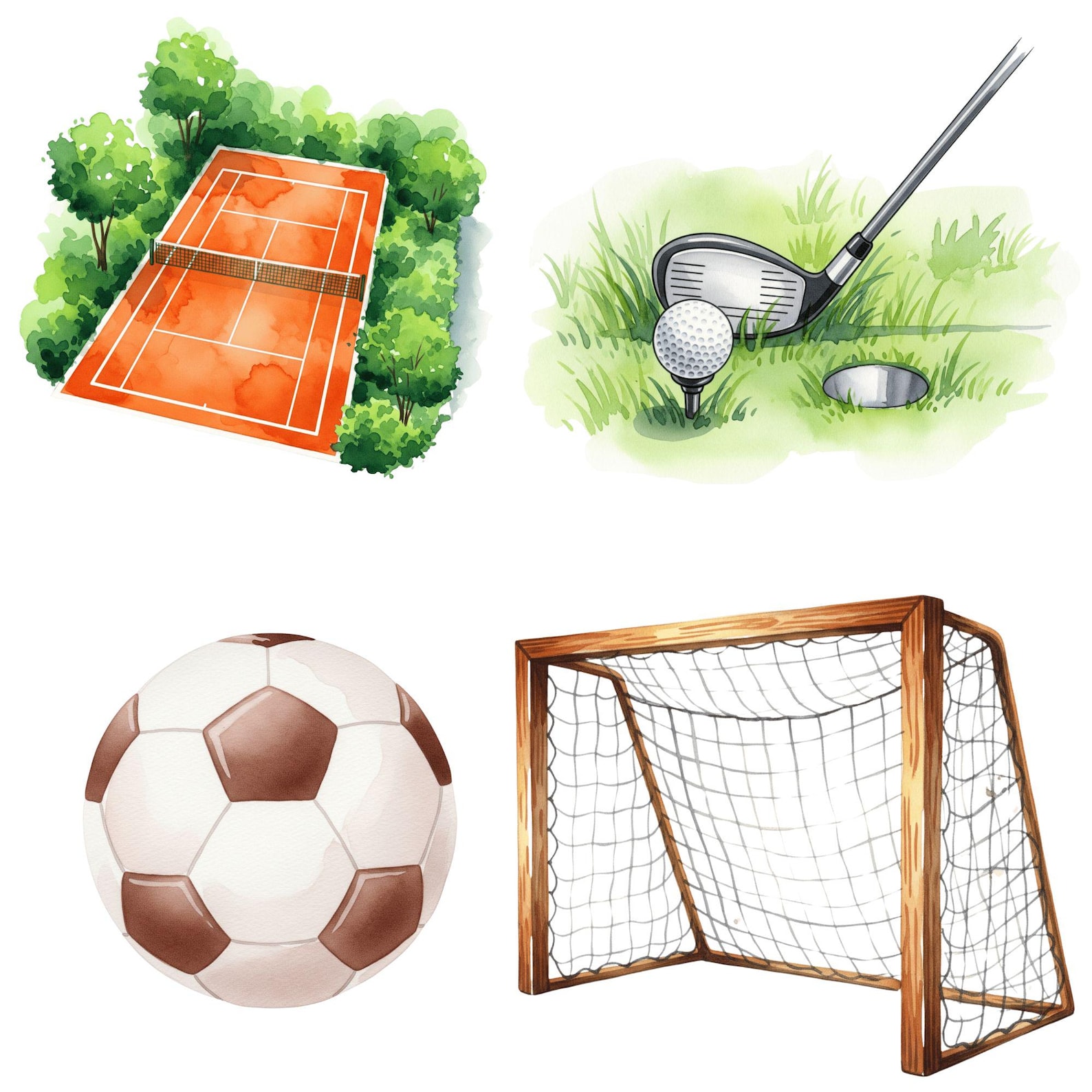 Watercolor Sports Clipart, Sports Balls PNG, Basketball Png, Football ...