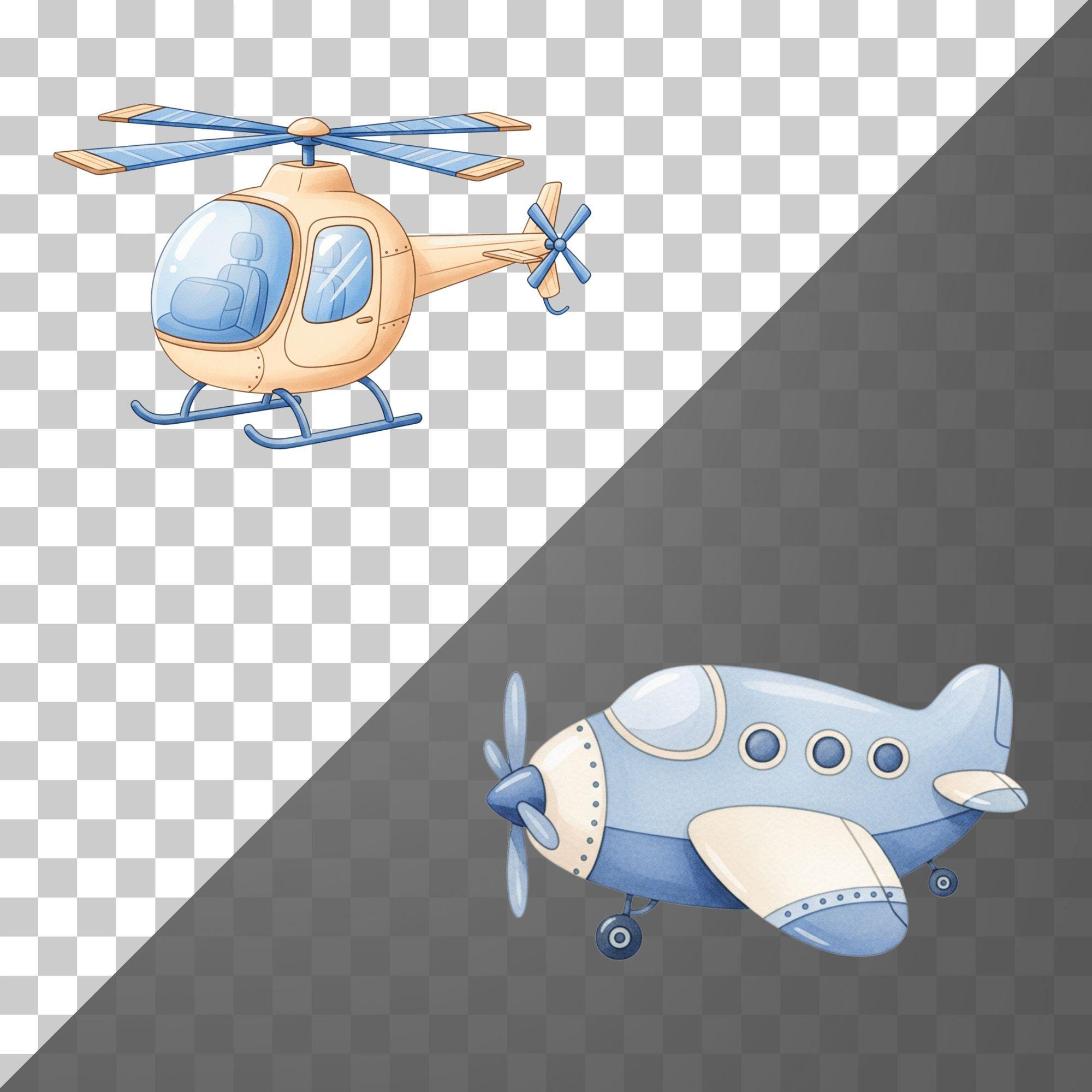 Air Transport Clipart, Watercolor Airplane, Hot Balloon, Helicopter ...