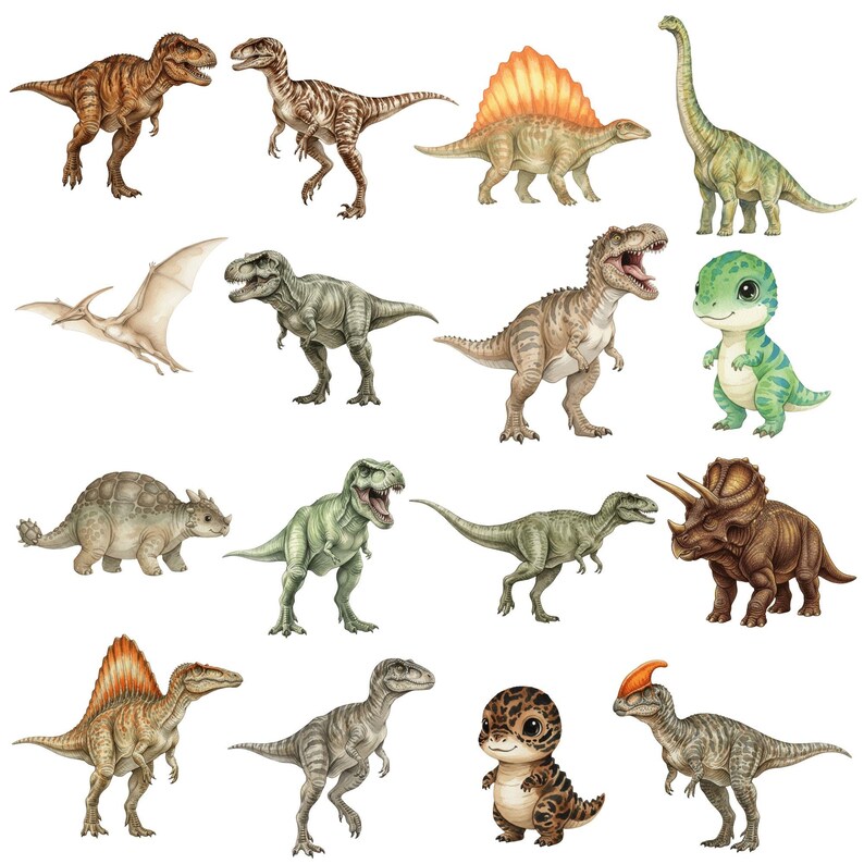 Realistic Dinosaur Clipart, Watercolor Dinosaurs PNG, T-rex Triceratops ...