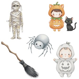 Cute Halloween Clipart, Spooky Ghost PNG, Watercolor Pumpkin Clipart ...