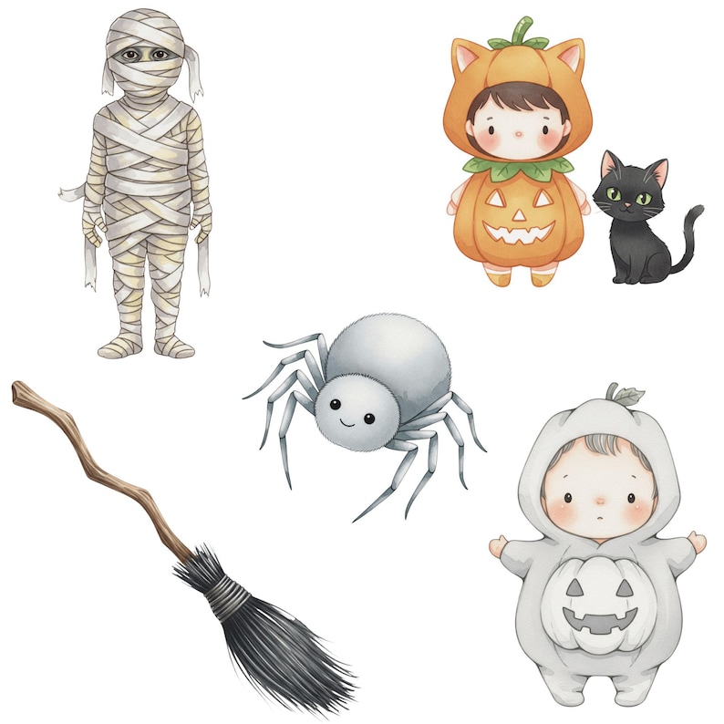 Cute Halloween Clipart, Spooky Ghost PNG, Watercolor Pumpkin Clipart ...