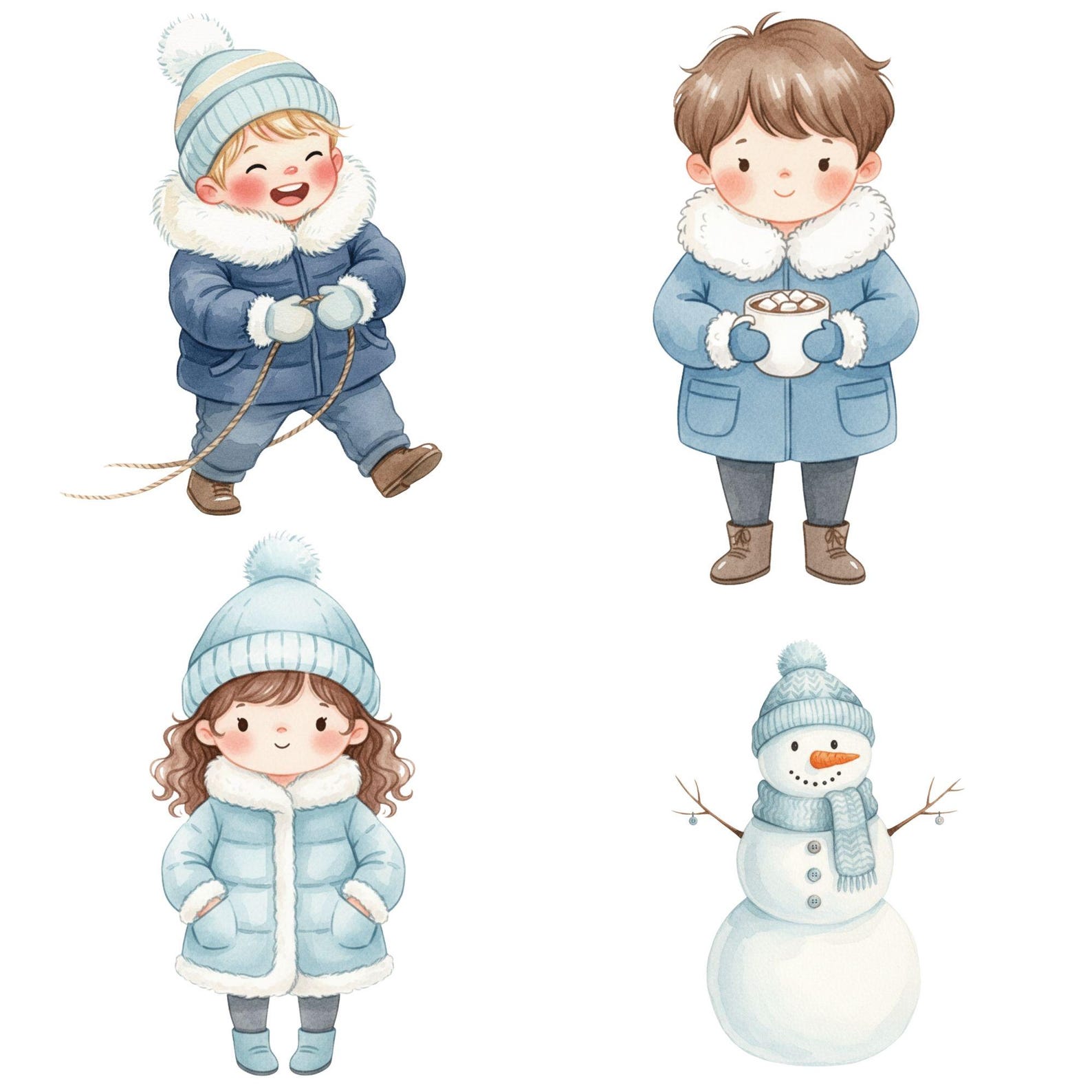 Cute Winter Clipart, Winter Kids PNG, Watercolor Snowman, Polar Bear ...