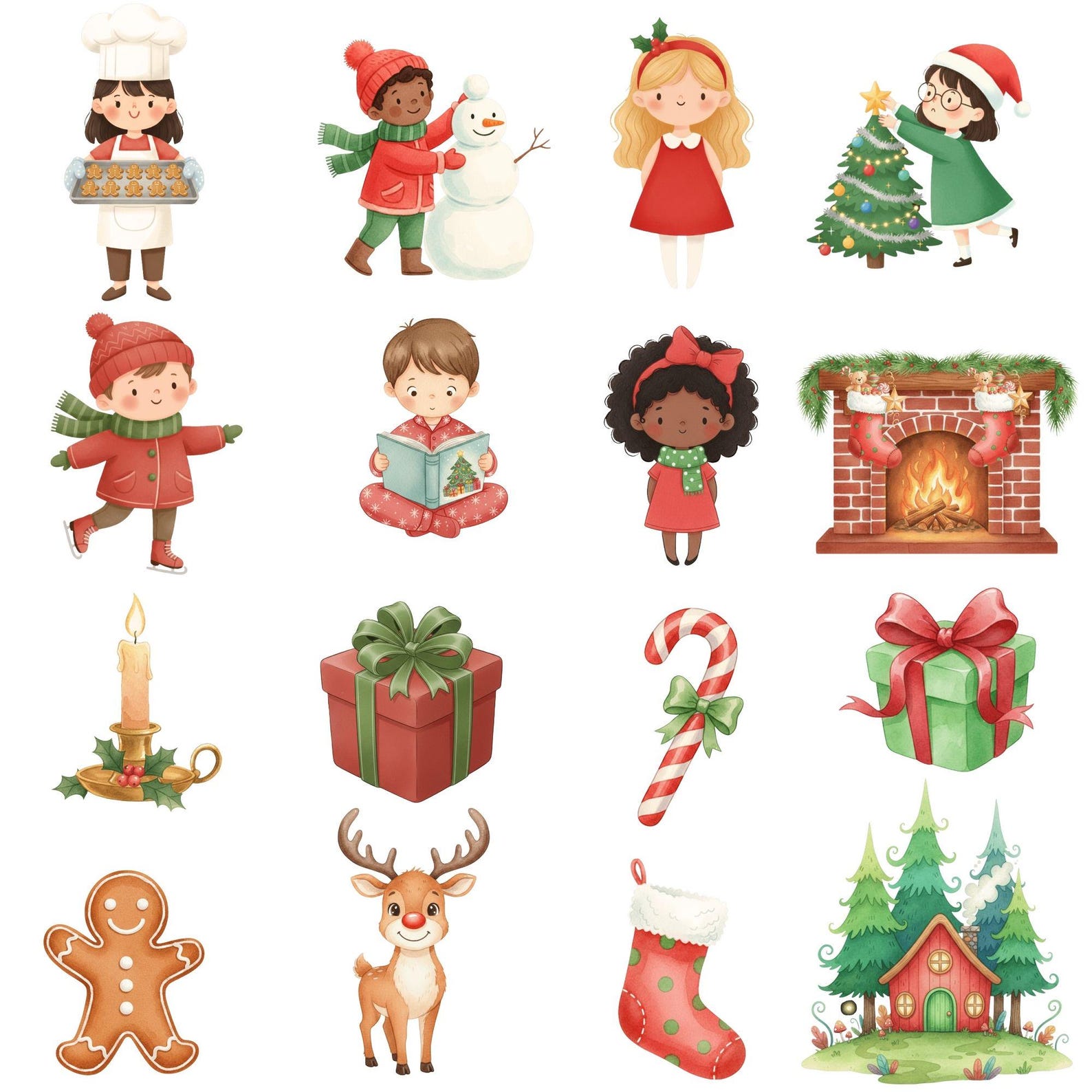 Watercolor Christmas Clipart, Christmas Kids PNG, Cute Elf Clipart ...