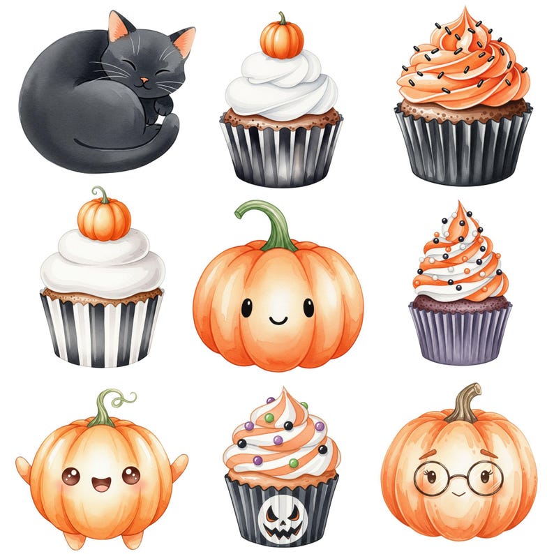 Cute Halloween Clipart, Pastel Ghost PNG, Cute Pumpkin Png, Black Cat ...