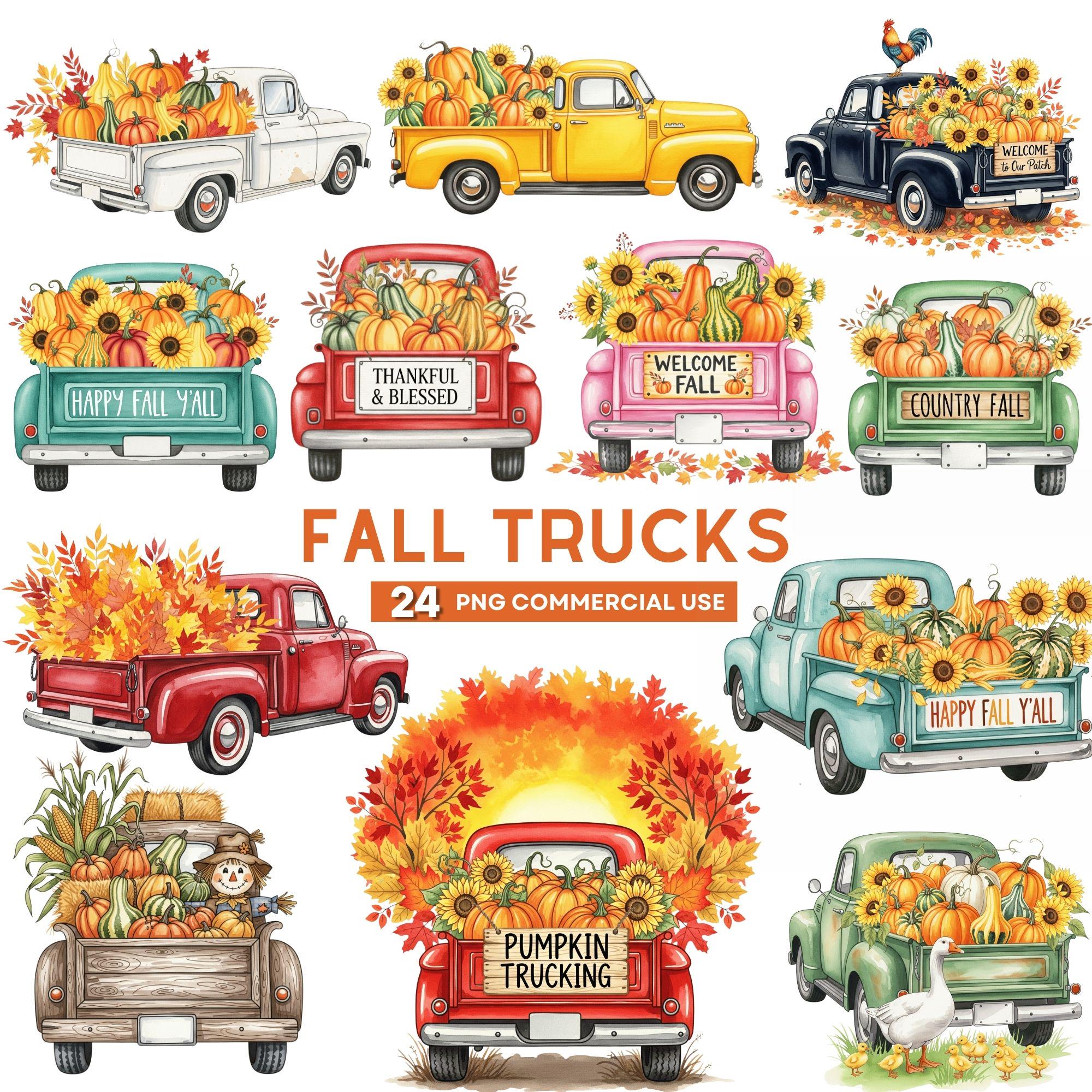 Watercolor Fall Truck Clipart, Pumpkin Truck PNG, Autumn Harvest Truck ...