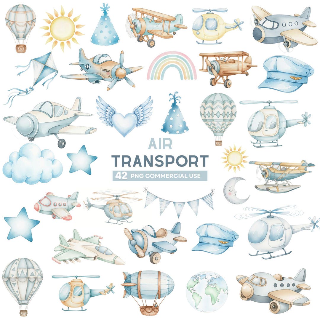 Cute Transportation Clipart, Watercolor Vehicle PNG, Cute Car Truck ...