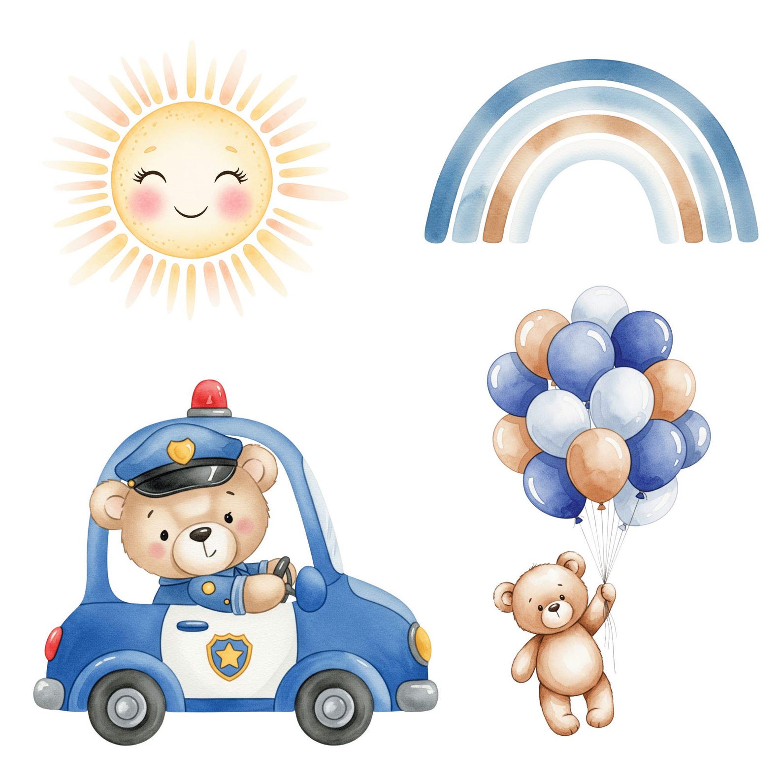 Watercolor Teddy Bear Clipart, Blue Bear Clipart, Baby Shower PNG ...