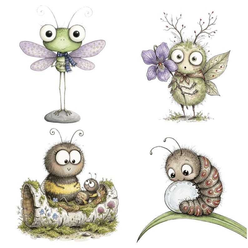 Spring Bug Clipart Bundle, Watercolor Insects PNG, Cute Butterfly - Bee ...