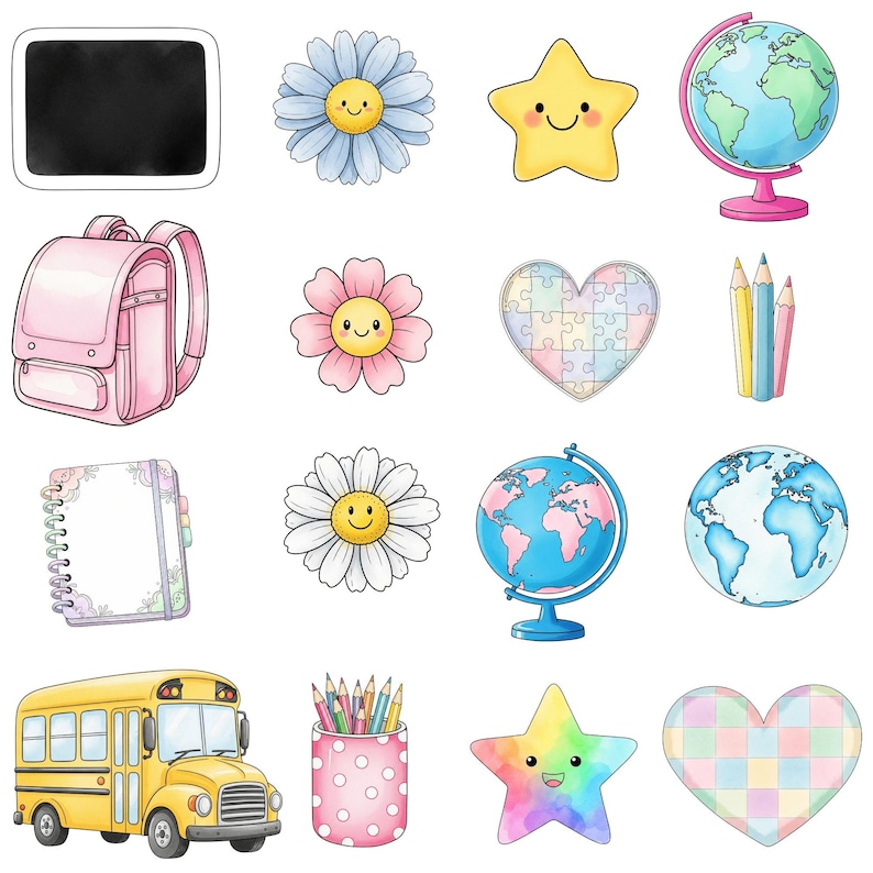 Groovy School Clipart, Retro School PNG, Back to School Clipart, Cute ...