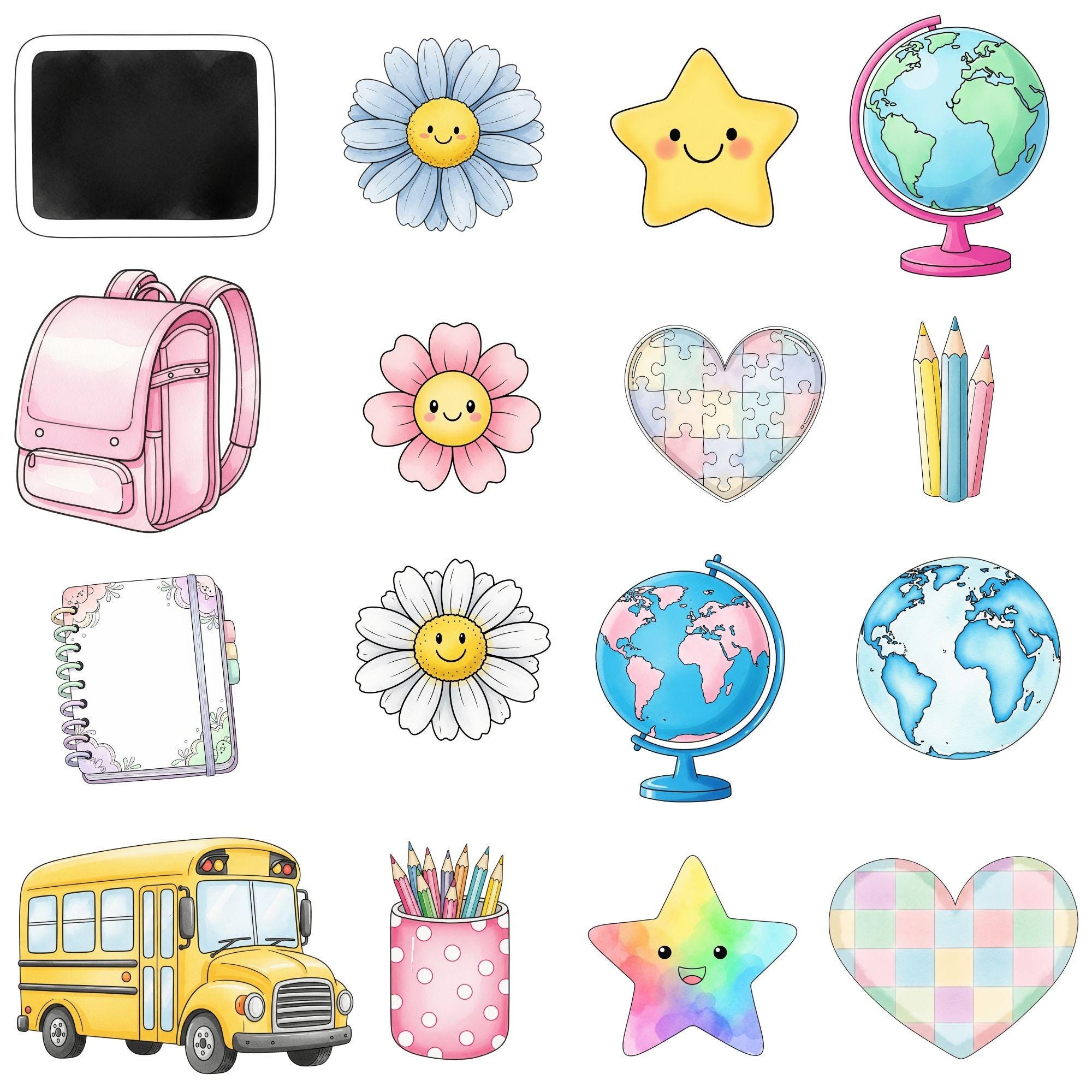 Groovy School Clipart, Retro School PNG, Back to School Clipart, Cute ...