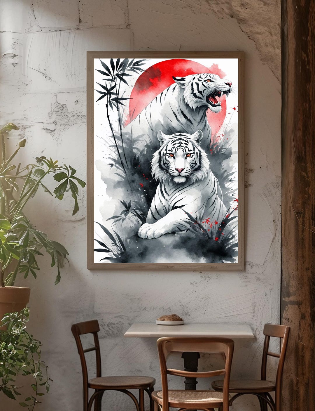 White Tiger Sumi-e Art Print: Japanese Ink Wash (digital Download) - Etsy